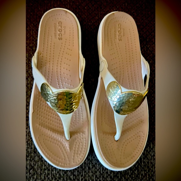 CROCS | Shoes | Crocs Dual Comfort Sandals Whitegold | Poshmark